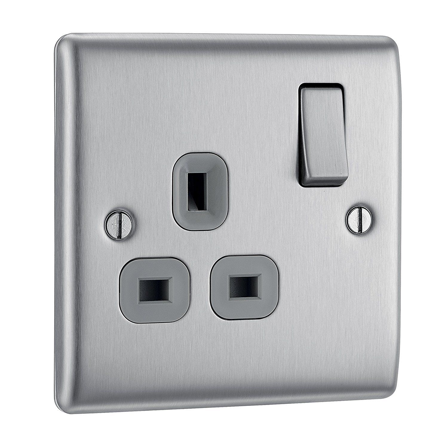 BG Brushed Steel Light Switches & Sockets Full Range Satin Chrome Grey ...