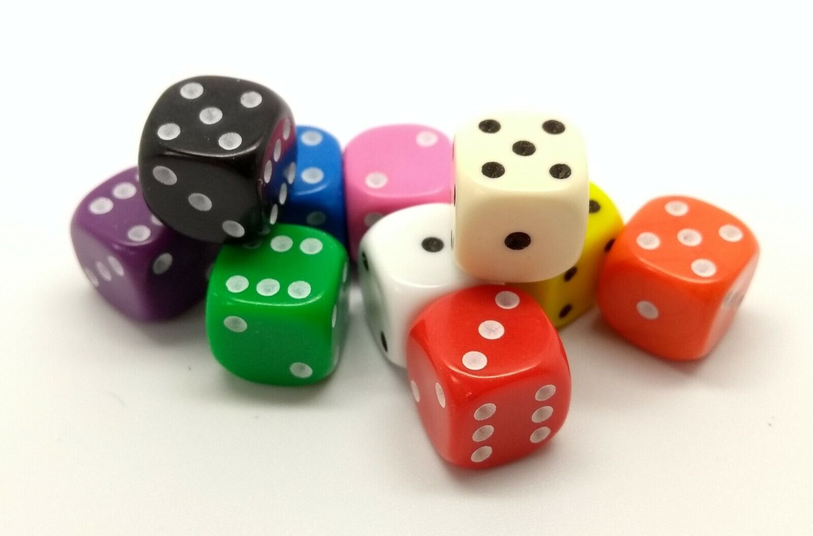 Dice, 10mm D6 six sided spot dice with rounded corners in various ...